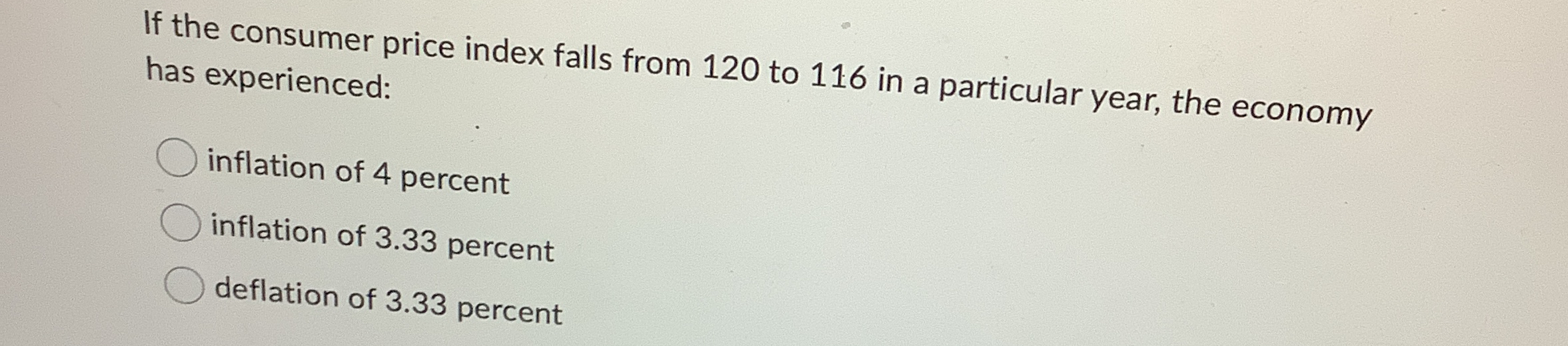 Solved If the consumer price index falls from 120 ﻿to 116 | Chegg.com