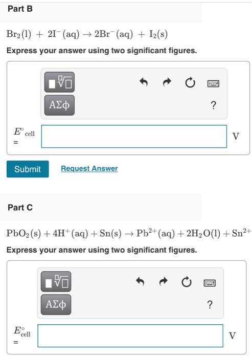 Solved Calculate E cell for each of the following balanced | Chegg.com