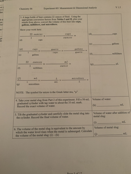 Solved Chemistry 06 Experiment 601 Measurement & Dimensional | Chegg.com