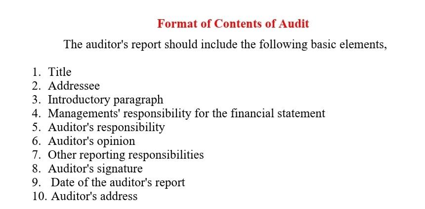 Solved Format of Contents of Audit The auditor's report | Chegg.com