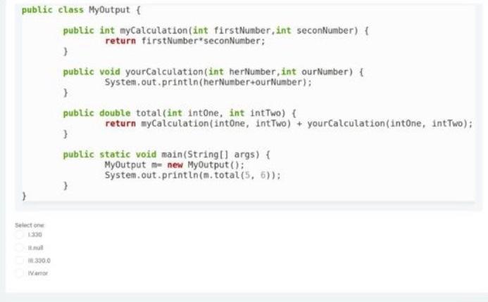 Solved public class Myoutput \{ public int myCalculation(int | Chegg.com