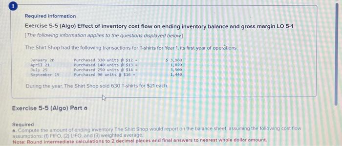 Solved Required informotion Exercise 5-5 (Algo) Effect of | Chegg.com
