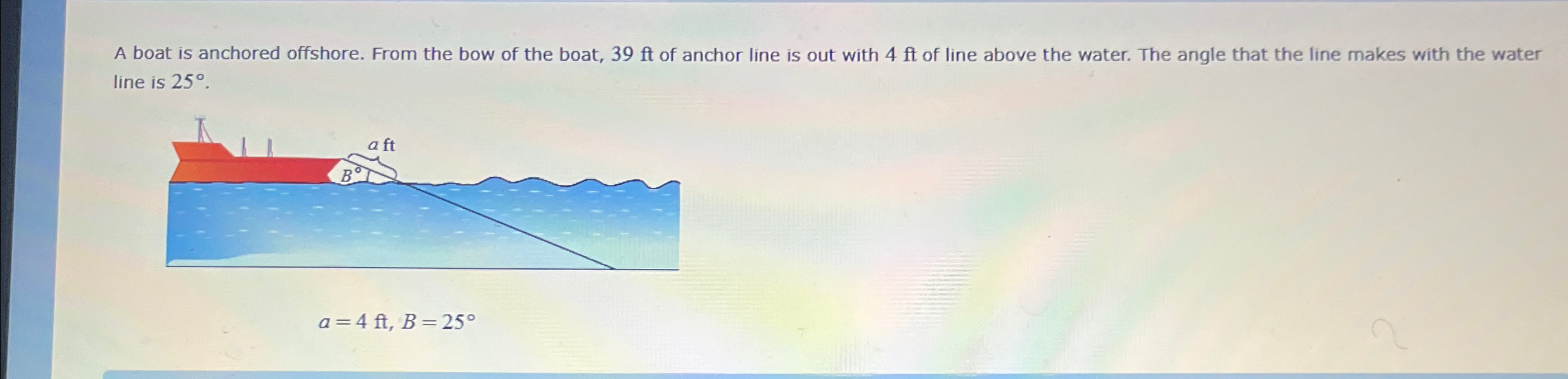 Solved A boat is anchored offshore. From the bow of the | Chegg.com
