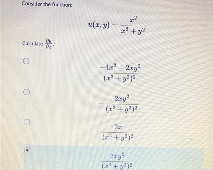 Solved Consider the function: x2 u(x, y) = x2 + y2 du | Chegg.com