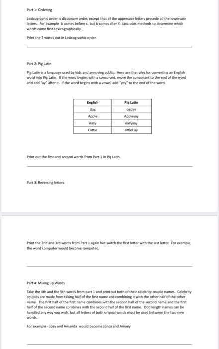Solved Part 1 Ordering Lexicographic Order Is Dictionary