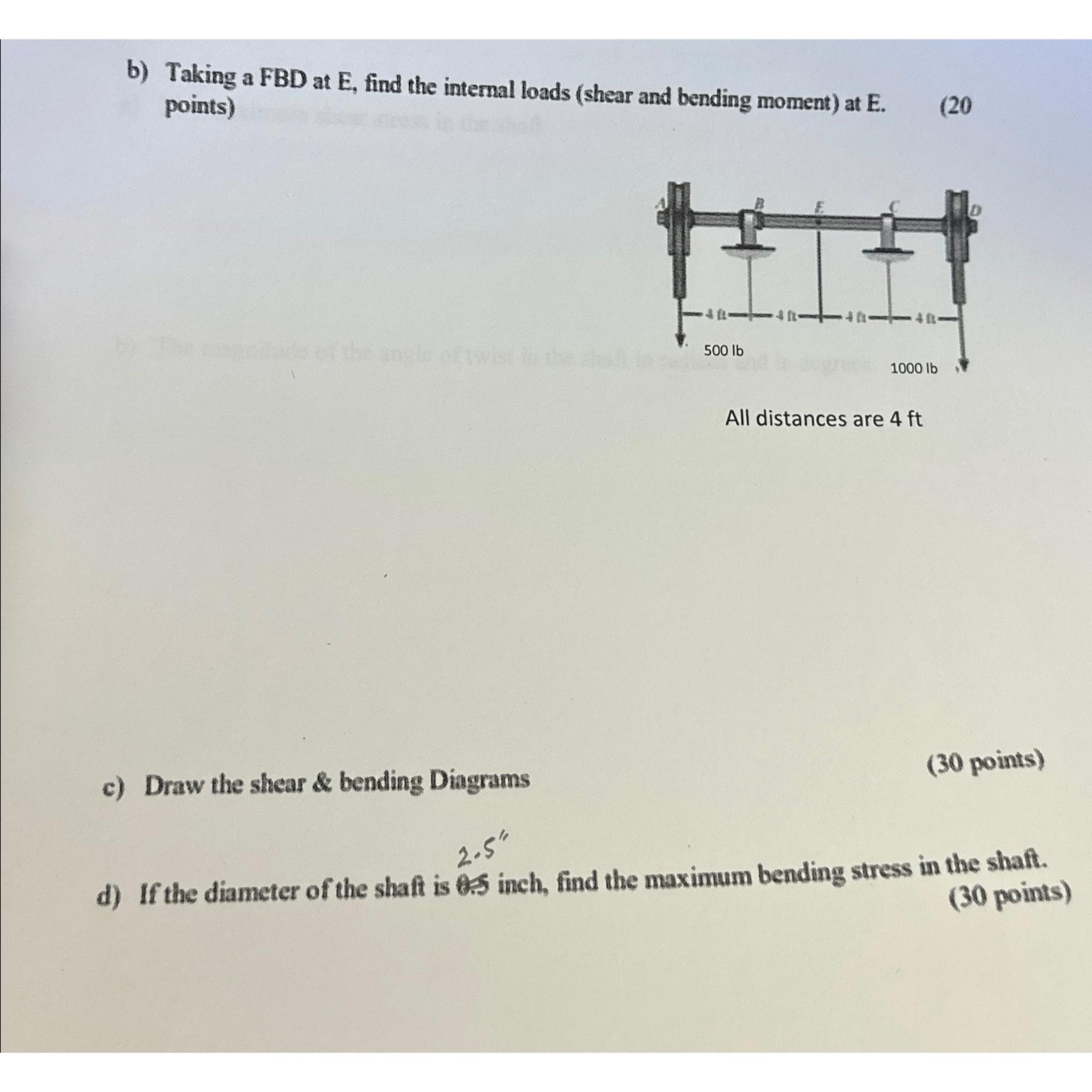 Solved b) ﻿Taking a FBD at E, ﻿find the internal loads | Chegg.com
