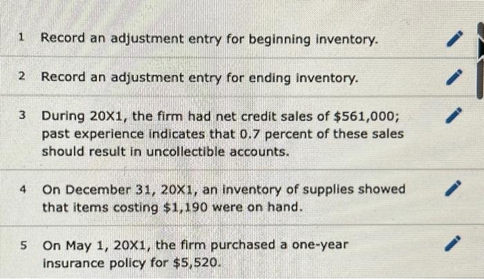 1 Record an adjustment entry for beginning inventory. | Chegg.com