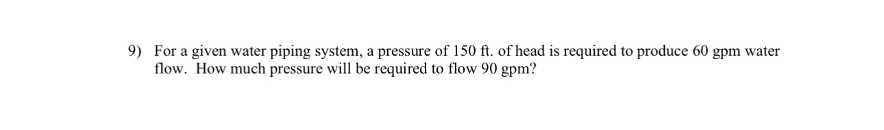 Solved For a given water piping system, a pressure of 150ft. | Chegg.com