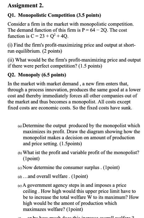 Solved Assignment 2. Q1. Monopolistic Competition (3.5 | Chegg.com
