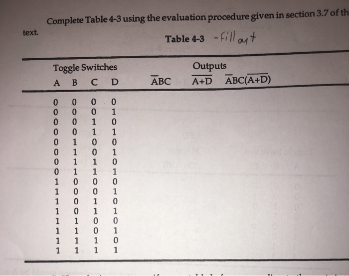 Solved Complete Table 4-3 using the evaluation procedure | Chegg.com