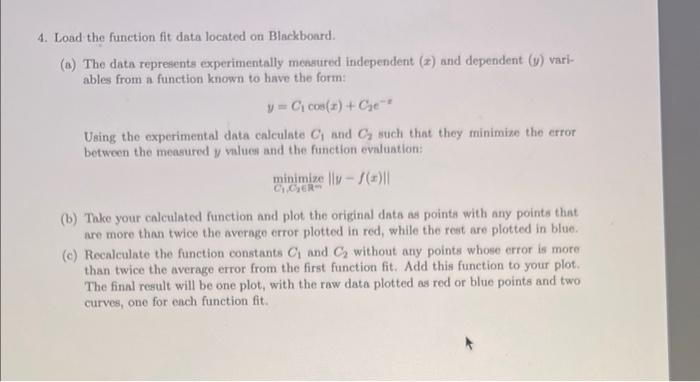 Solved 4. Load the function fit data located on Blackboard. | Chegg.com