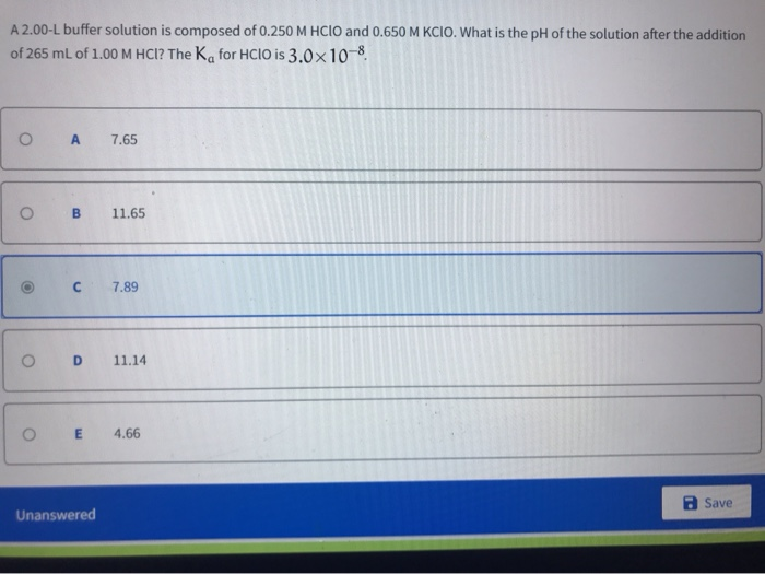 Solved A2.00-L buffer solution is composed of 0.250 M HClO | Chegg.com