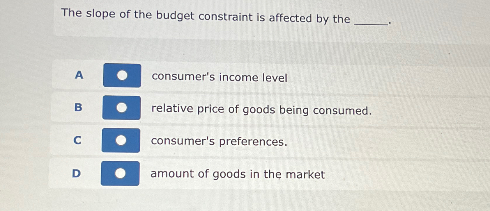 Solved The slope of the budget constraint is affected by | Chegg.com