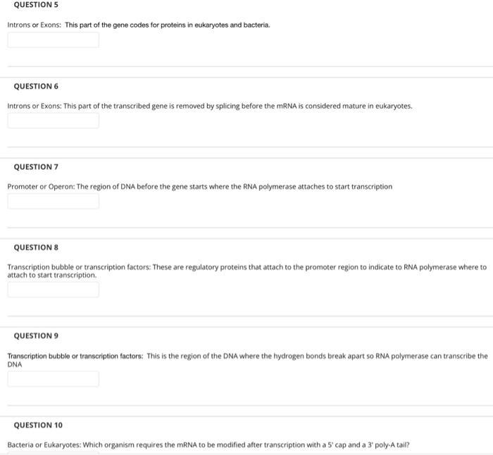 Solved Introns or Exons: This part of the gene codes for | Chegg.com