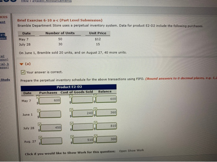 Solved RCES ent Brief Exercise 6-10 a-c (Part Level | Chegg.com