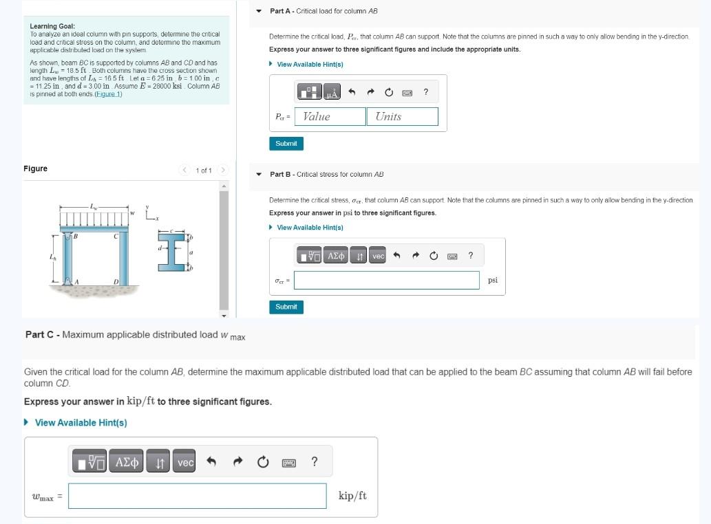 Learning Goal: To analyze an ideal column with pin | Chegg.com