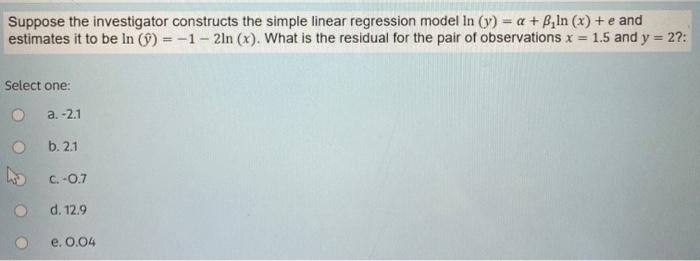 Solved Suppose the investigator constructs the simple linear | Chegg.com