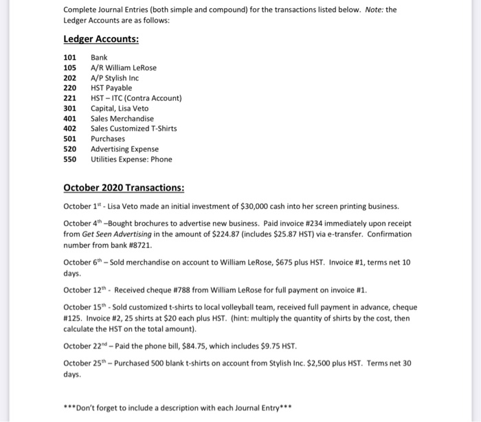 Solved Complete Journal Entries (both simple and compound) | Chegg.com
