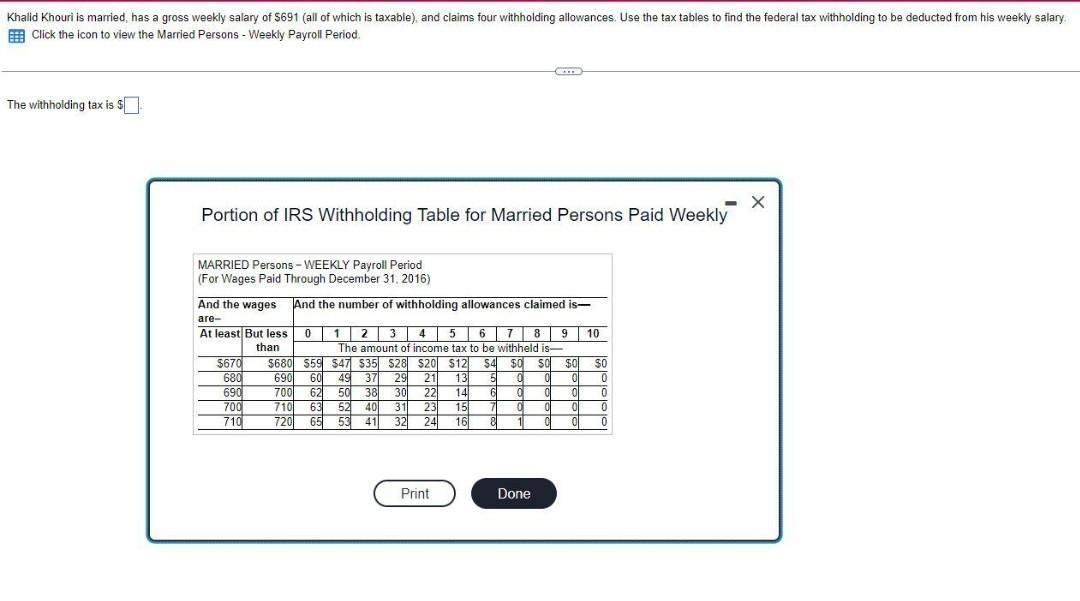 Solved Click the icon to view the Married Persons - Weekly | Chegg.com