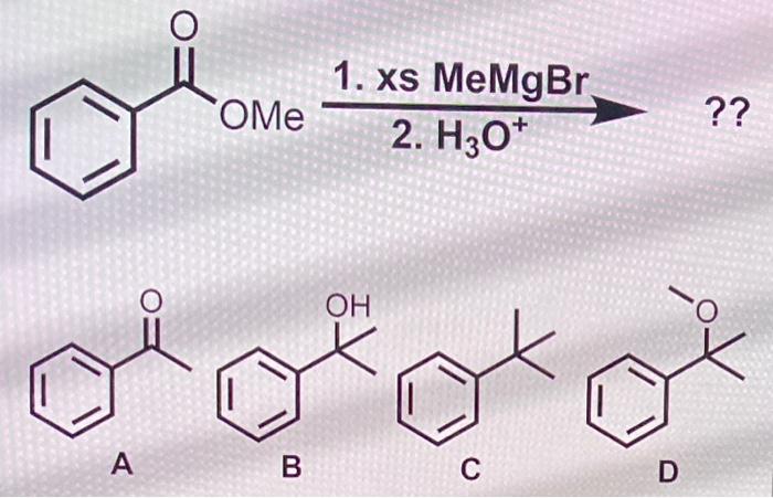 Solved 2.H3O+ 1. xs MeMgBr ?? A B | Chegg.com