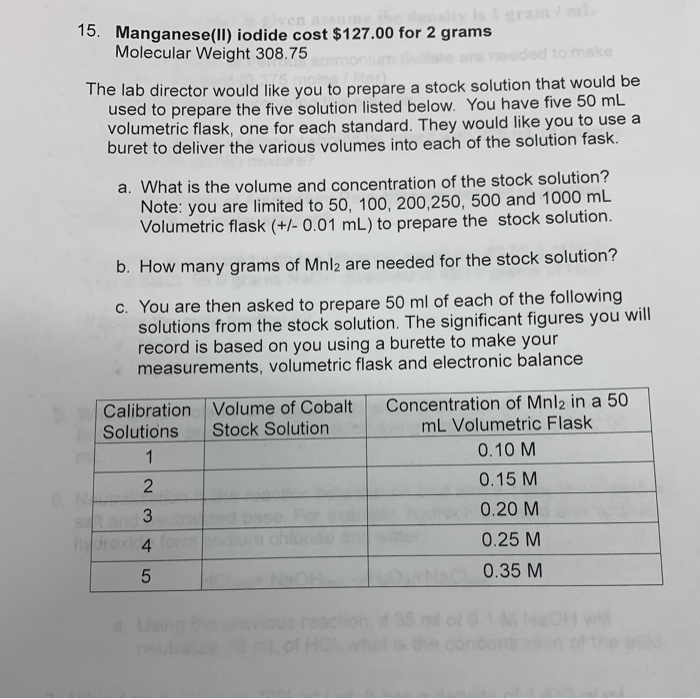 en 15. Manganese(II) iodide cost $127.00 for 2 grams | Chegg.com