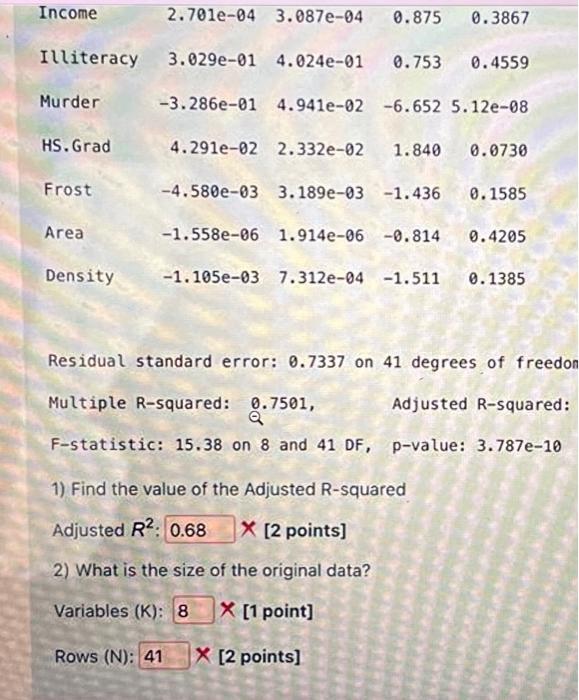 Solved Residual standard error: 0.7337 on 41 degrees of | Chegg.com