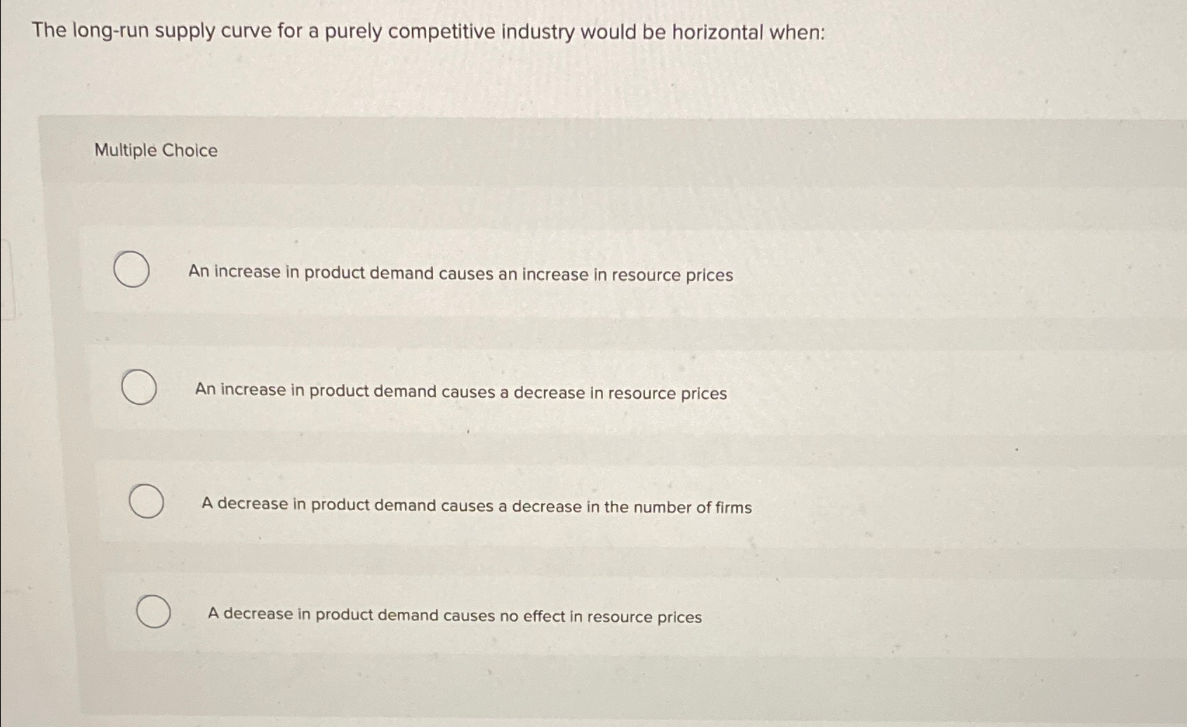 Solved The long-run supply curve for a purely competitive | Chegg.com