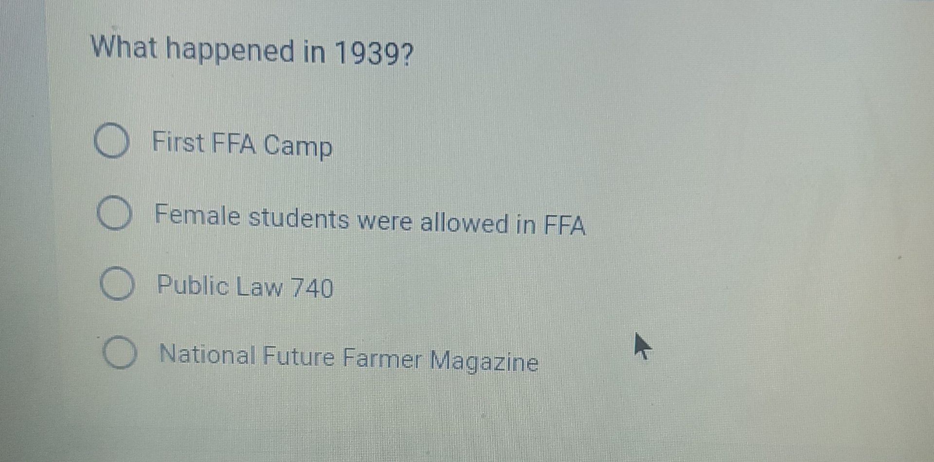 Solved What happened in 1939?First FFA CampFemale students | Chegg.com