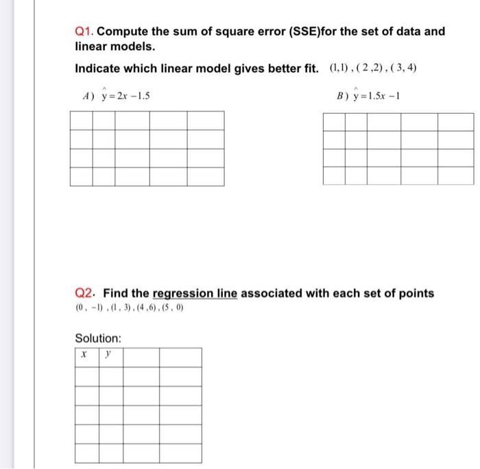 Solved Q1. Compute the sum of square error (SSE)for the set | Chegg.com