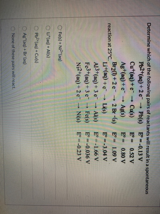 Solved Determine which of the following pairs of reactants | Chegg.com