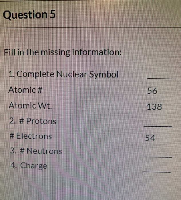 Solved Question 5 Fill in the missing information: 1. | Chegg.com