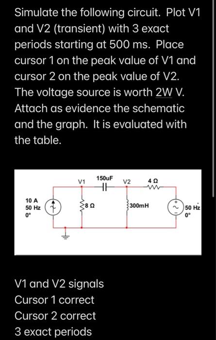 Simulate the following circuit. Plot V1 and V2 | Chegg.com