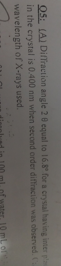 Solved Q5: (A) ﻿Diffraction angle 2θ ﻿equal to 16.8° ﻿for a | Chegg.com