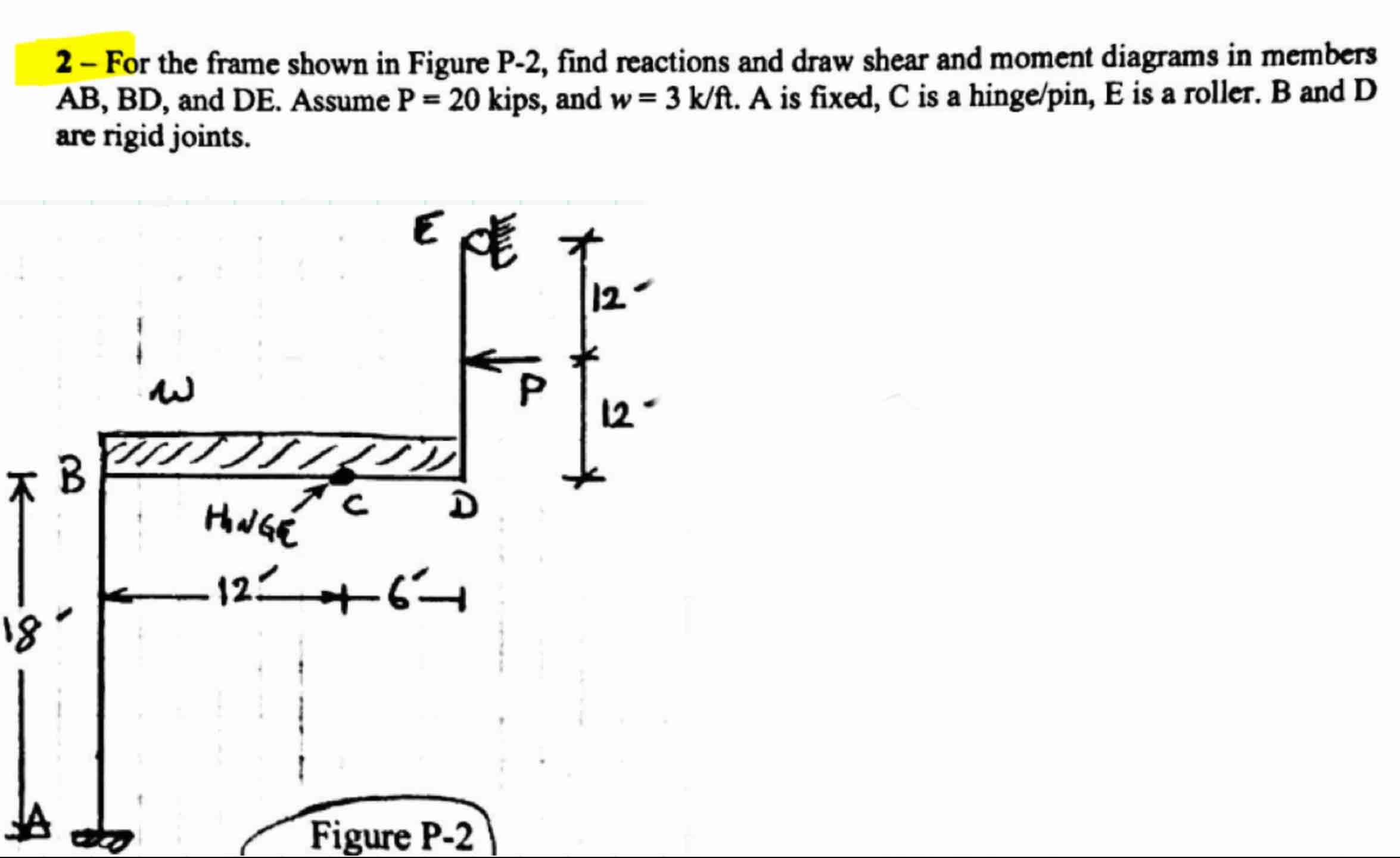 [Solved]: 2 - For the frame shown in Figure P-2, find reacti