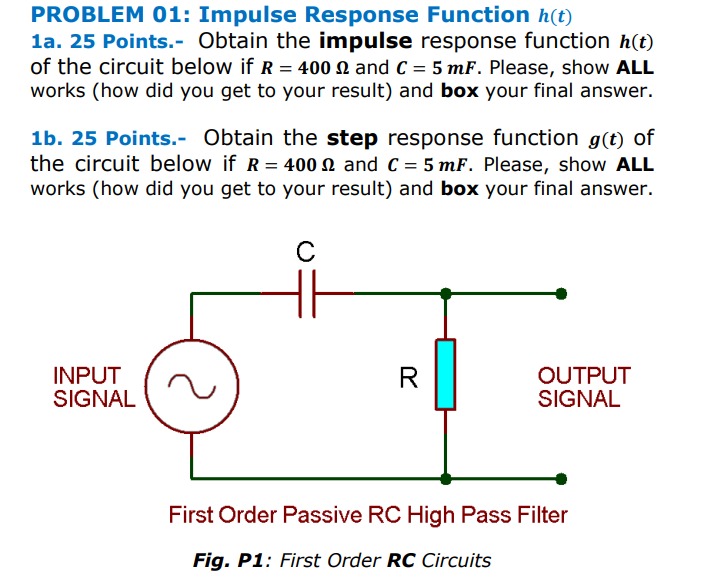 Solved PROBLEM 01: Impulse Response Function h(t)1a. 25 | Chegg.com