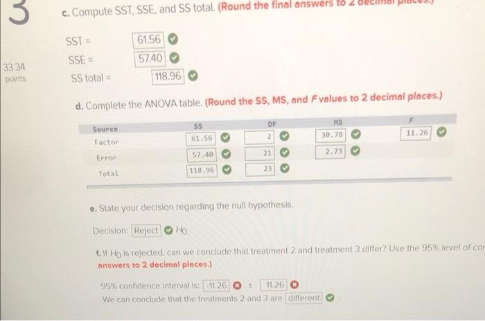 Solved c. Compute SST, SSE, and SS total. (Round the final | Chegg.com