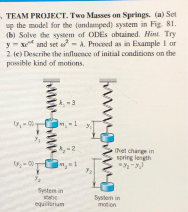 Solved TEAM PROJECT. Two Masses on Springs. (a) Set up the | Chegg.com