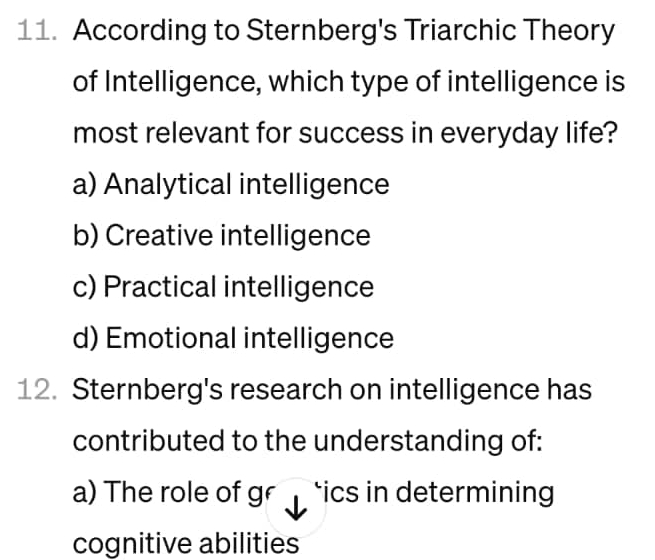 Solved According to Sternberg's Triarchic Theory of | Chegg.com