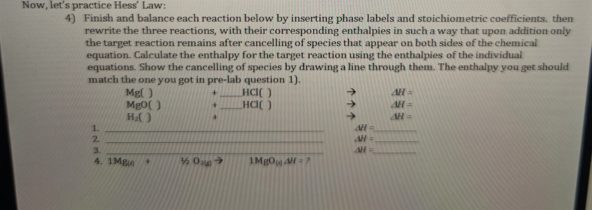 Now, let's practice Hess' Law:Finish and balance each | Chegg.com