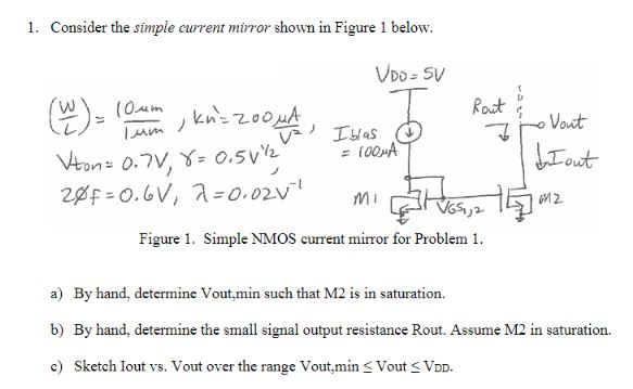 Solved Consider the simple current mirror shown in Figure 1 | Chegg.com