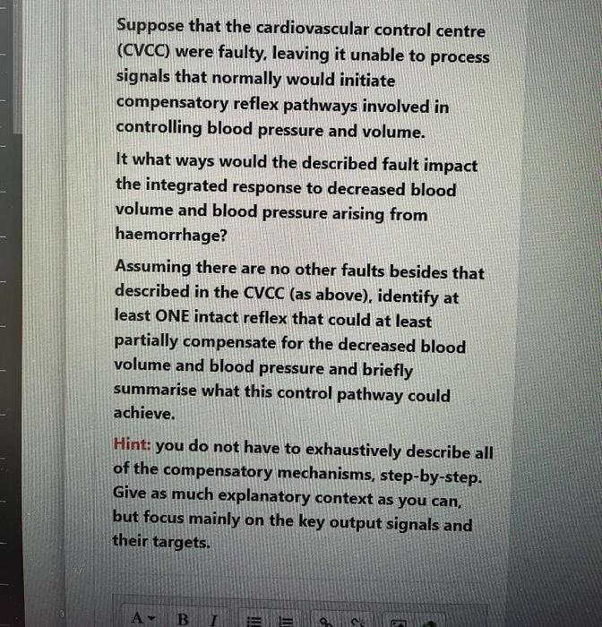 Suppose that the cardiovascular control centre (CVCC) | Chegg.com