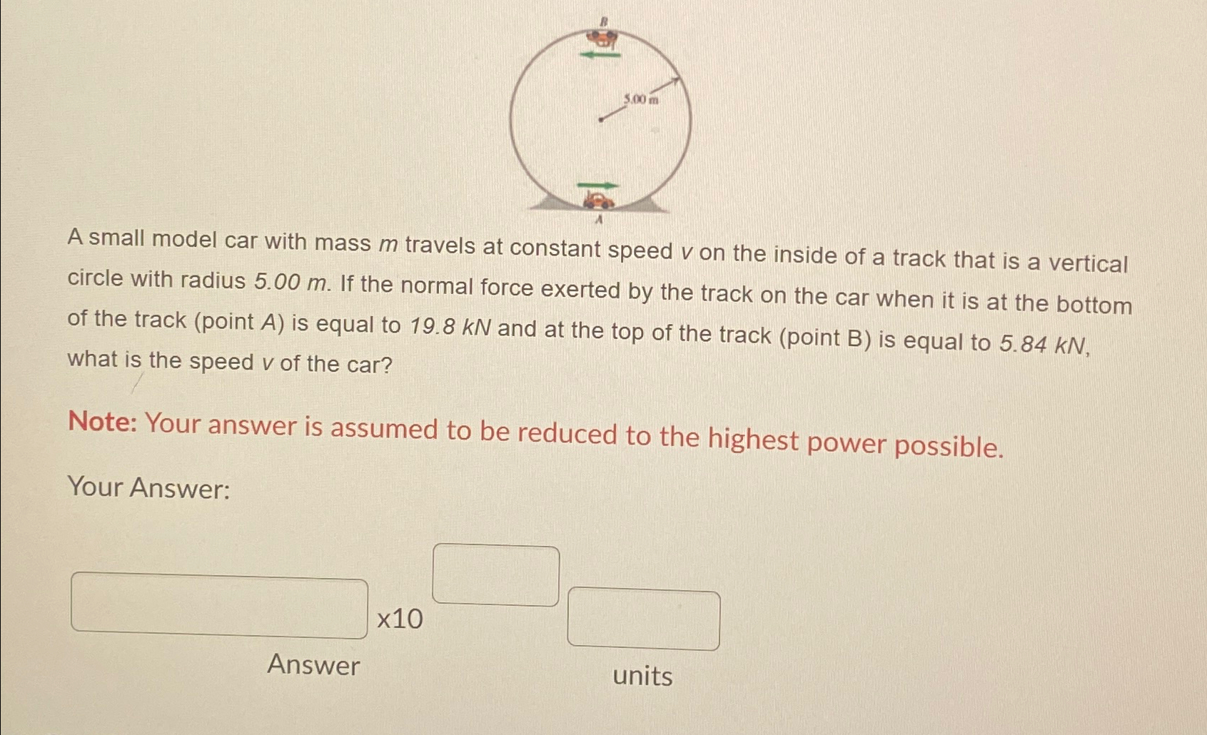 Solved A small model car with mass m ﻿travels at constant | Chegg.com