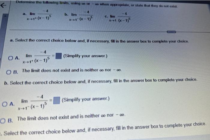 Solved Determine the following limits, using oo or - oo | Chegg.com