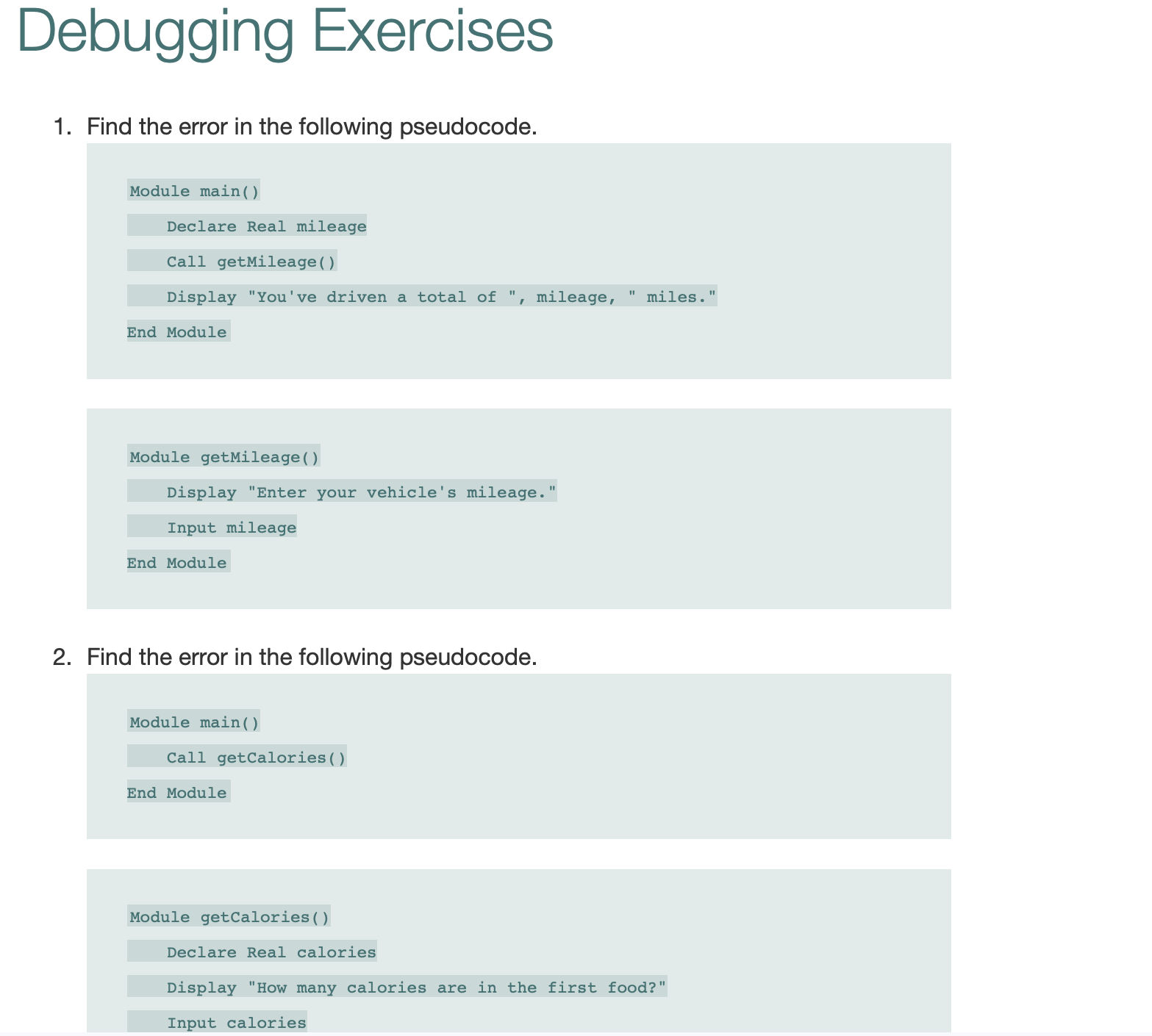 Solved Debugging ExercisesFind the error in the following | Chegg.com