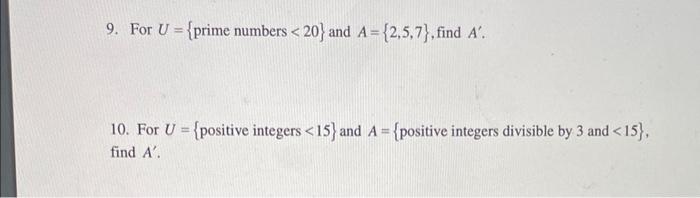Solved 9. For U={ prime numbers