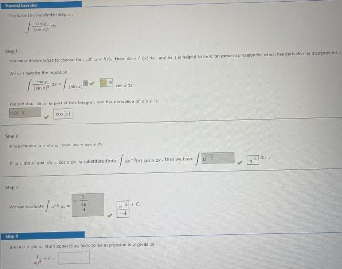 Solved Tutorial Exercise Evaluate the indefinite integral. | Chegg.com