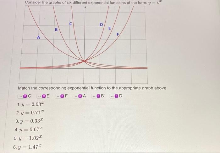 Solved Consider the graphs of six different exponential | Chegg.com