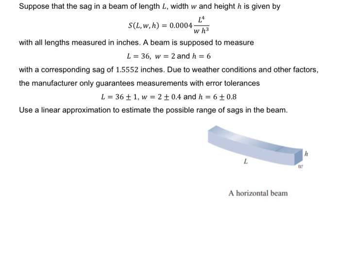 Solved Suppose that the sag in a beam of length L, width w | Chegg.com