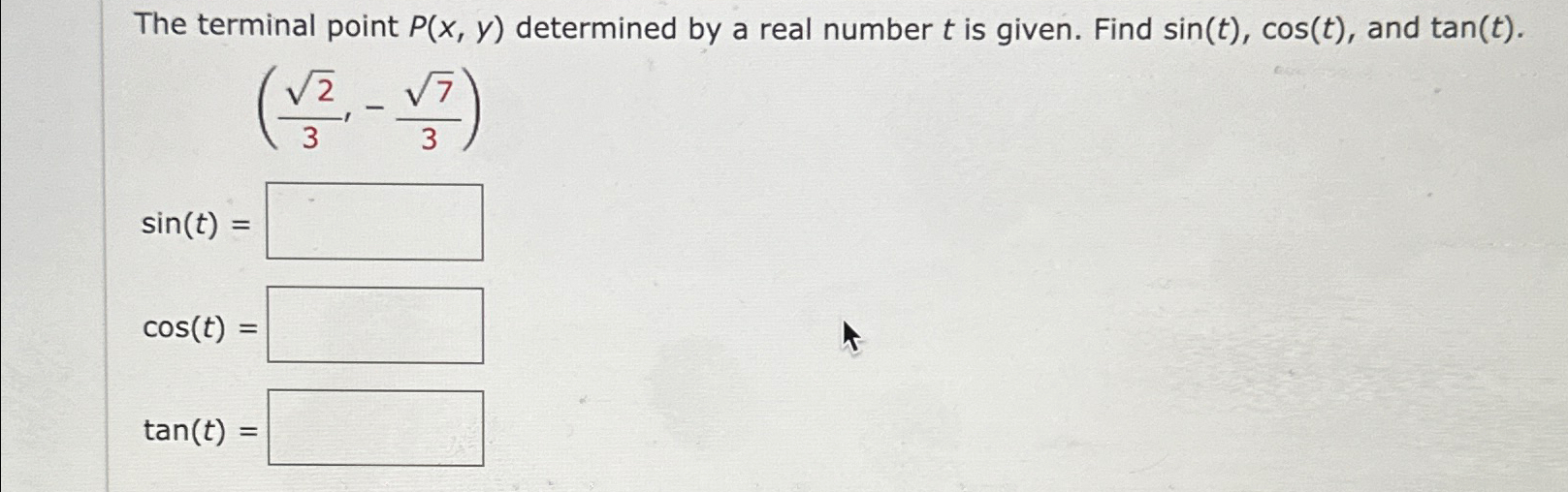 Solved The terminal point P(x,y) ﻿determined by a real | Chegg.com