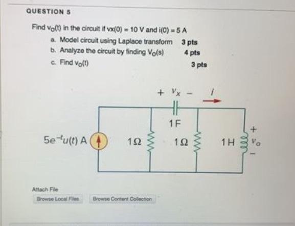 Solved QUESTION 5 Find v0(0) in the circuit it vx(0)=10 V | Chegg.com